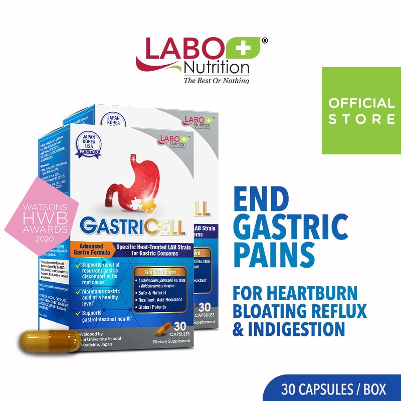 [2 Boxes] LABO GastriCELL Capsules- Eliminate Gastric Symptoms Acid ...