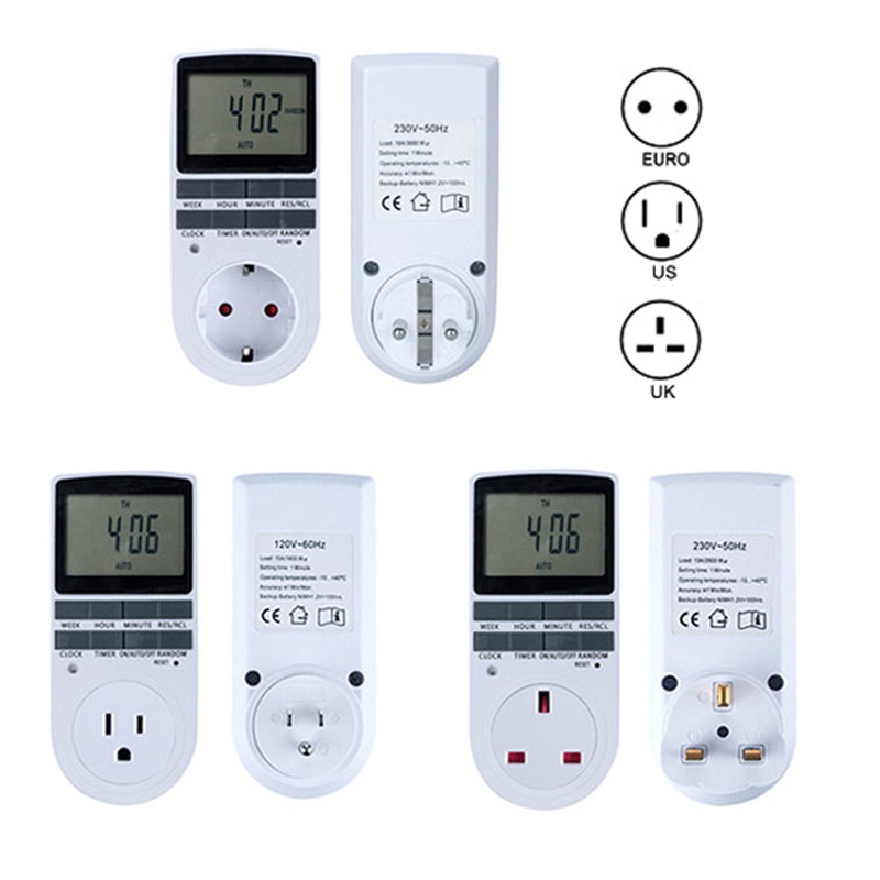 Electronic Digital Timer Switch EU US UK Plug Kitchen Timer Socket Outlet 220V 110V 7 Day 12/24 ...