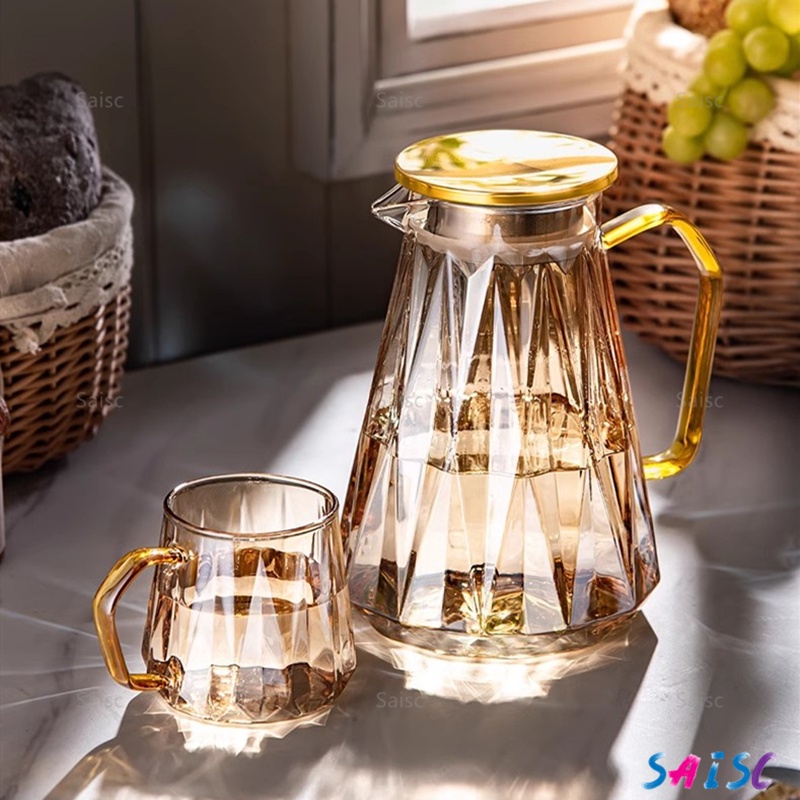 Glass Pitcher Transparent Glass Water Jug Heat Resistant Water Pot Cold ...
