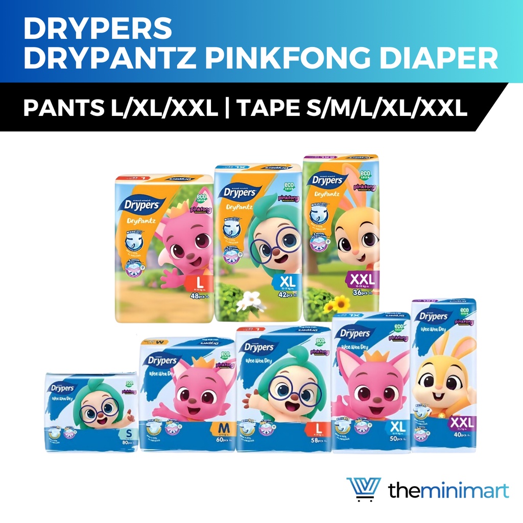 Drypers Pinkfong Diaper S M L XL XXL x 1 Pack - Drypantz Pants / Wee ...