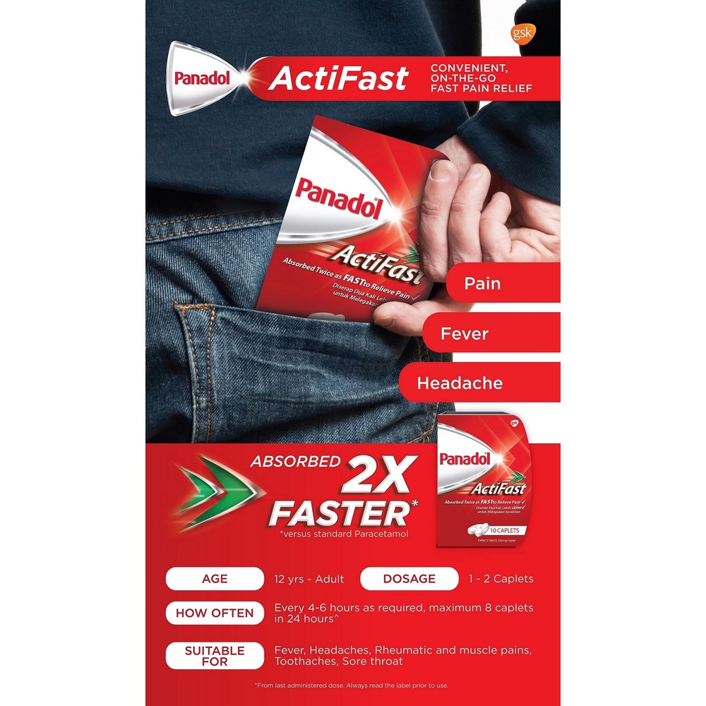 PANADOL Actifast, Paracetamol for Fast Pain Relief, Headache, Fever ...