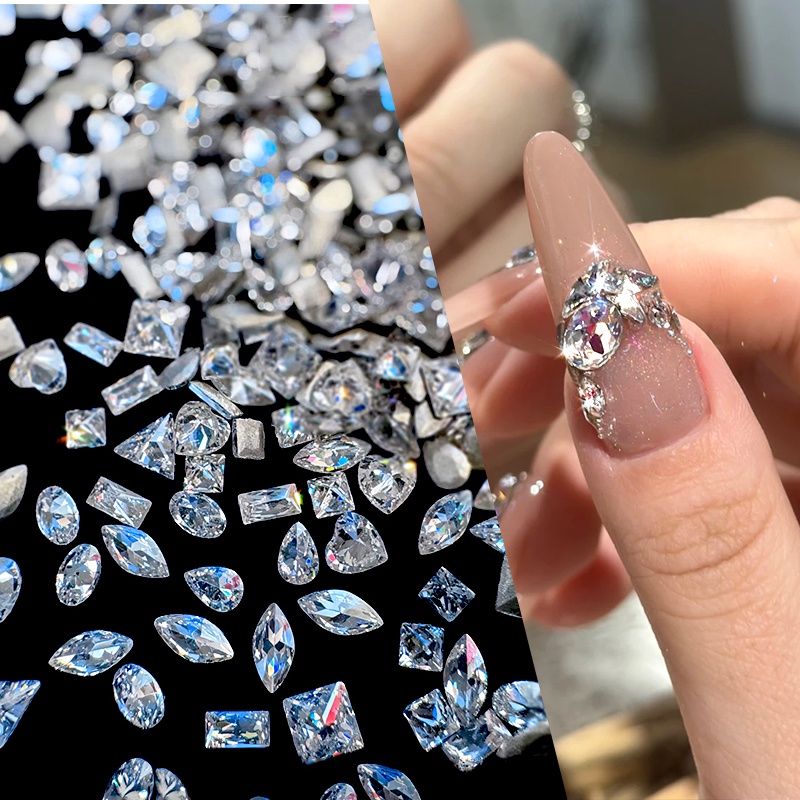 UR SUGAR 50Pcs Silver Aurora Nail Rhinestones 3D DIY Nail Art ...