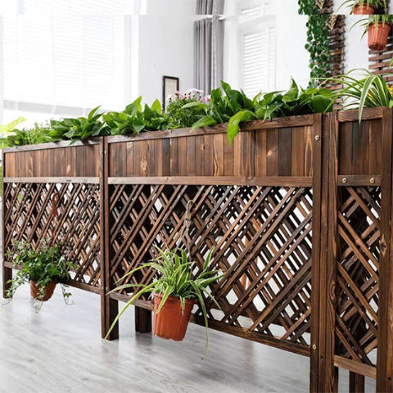 Partition Flower Stand Outdoor Planter Carbonized Grid Flower Box ...