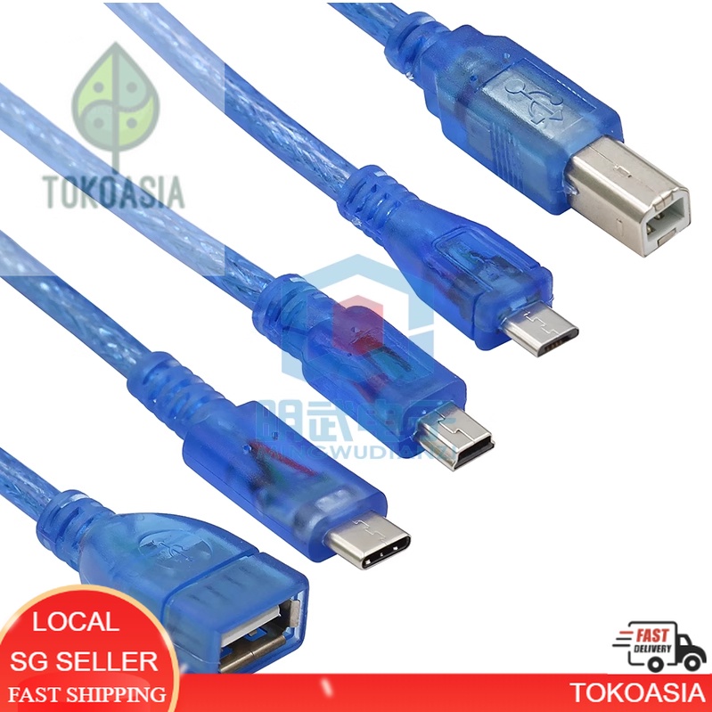 (Ready Stock) 30 CM USB Cable Micro Mini Type B Type C for Nano Mega ...