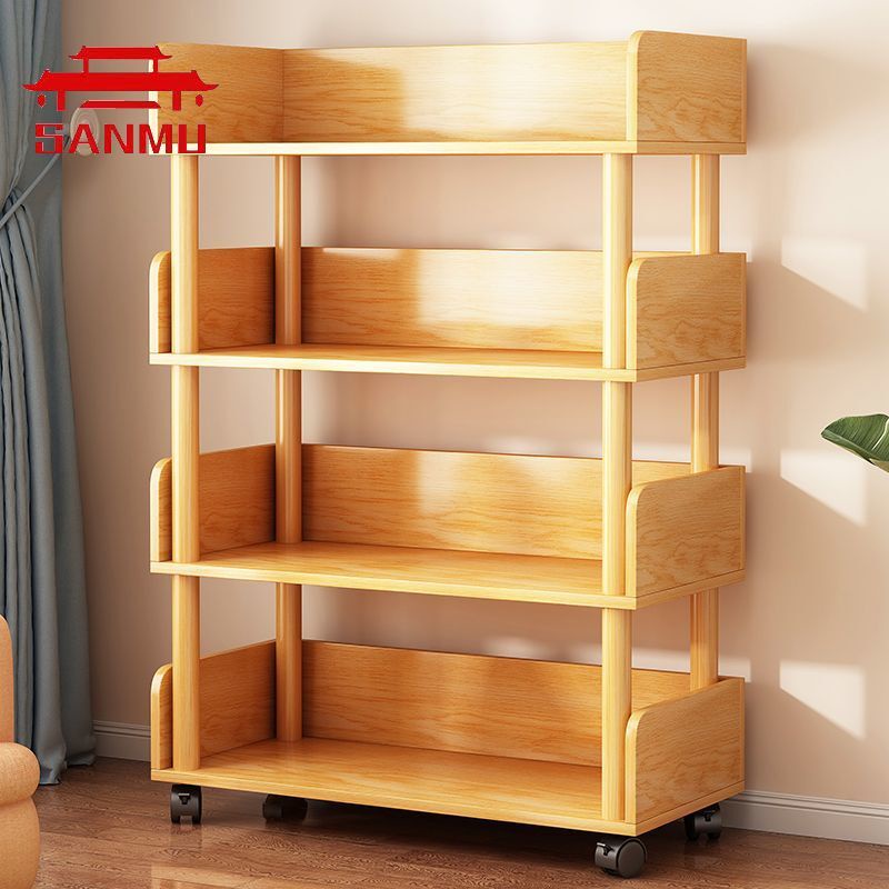 Rotating Bookshelf Children's Mobile Book Rack Cabinet Wooden Bookshelf ...