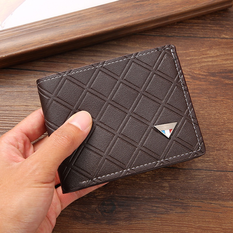 New men's wallet short wallet for young men's fashion and leisure plaid ...