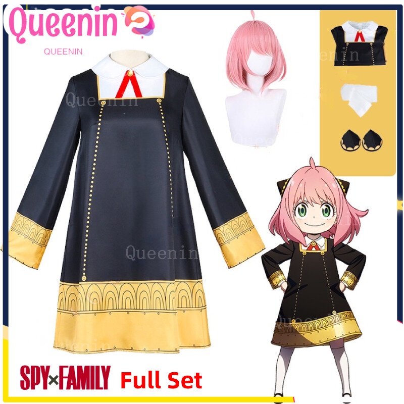 SPY×FAMILY Anya Forger Cosplay Costume Dress and Headwear Wig Women ...