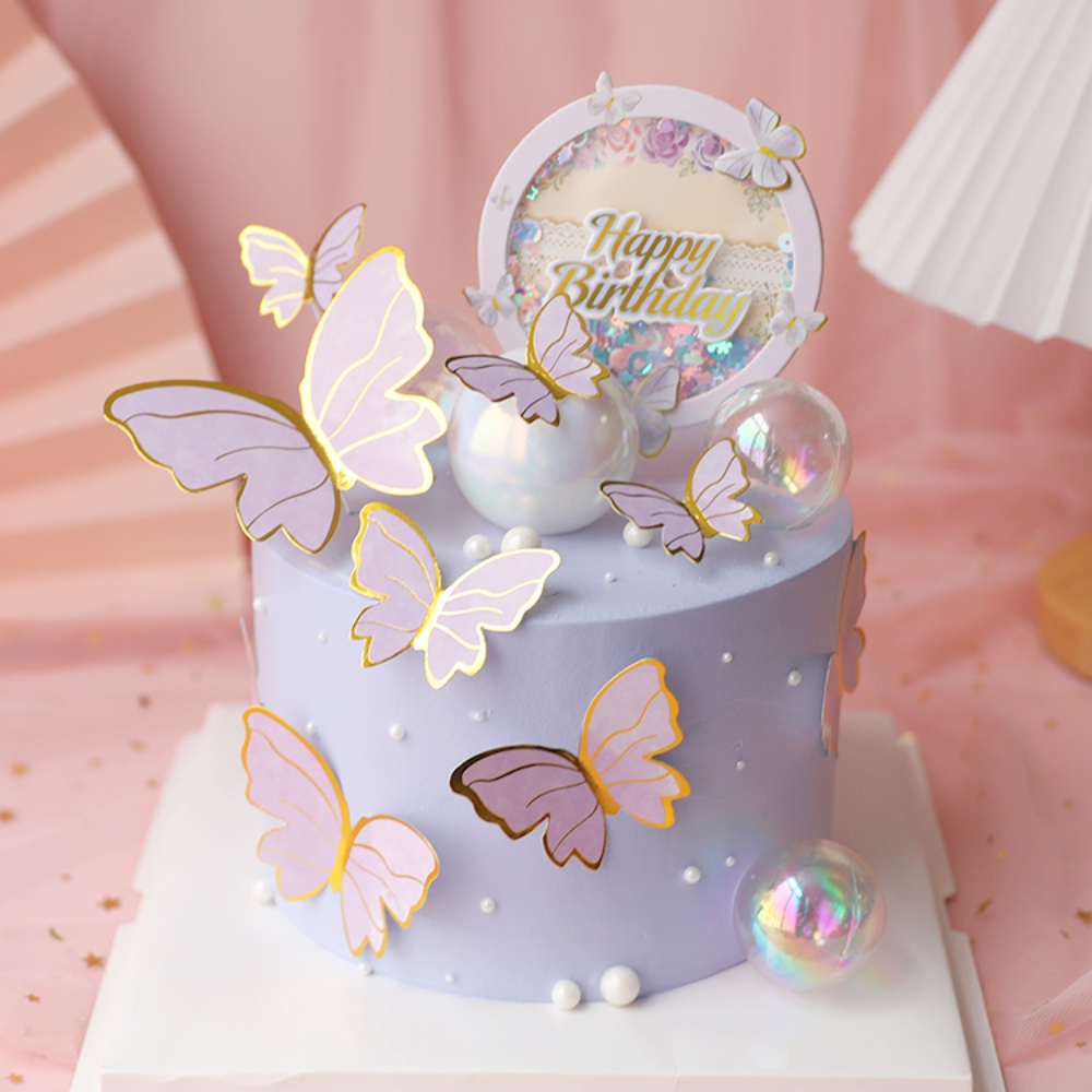 Butterfly Birthday Cake Decoration Toppers Pink Purple Girl's Birthday ...