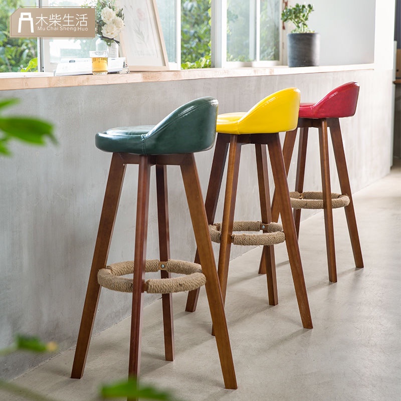 Solid Wood Bar Stool Stool Chair Home Bar Stool High Stool Wooden Stool ...