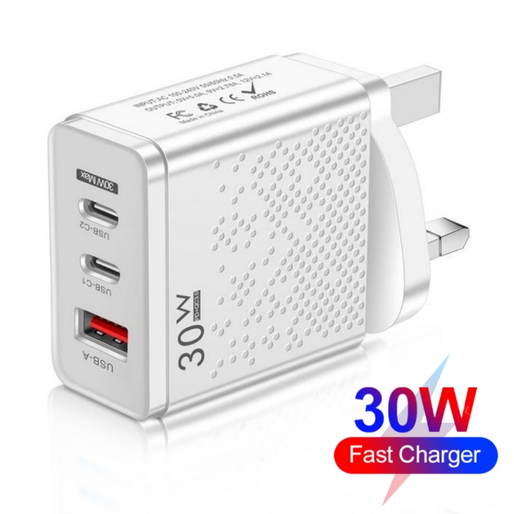 30W USB C Charger PD Fast Charging Charger 3 Ports Type C Mobile Phone ...