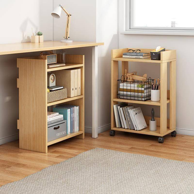 Small bookshelf, floor to floor movable wheeled simple storage rack ...