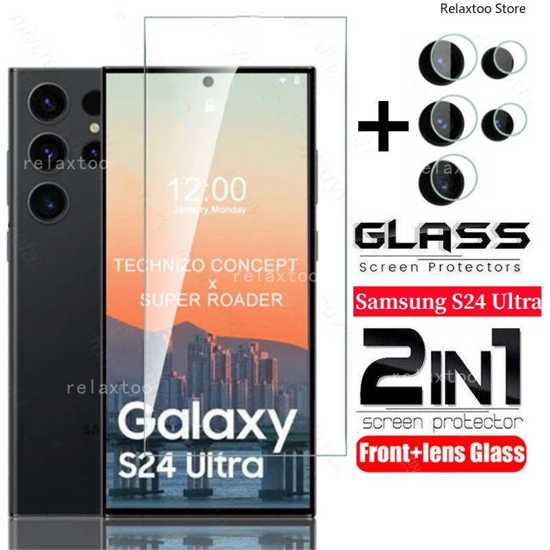 2in1 Full Cover Screen Tempered Glass For Samsung Galaxy S24 Ultra Plus ...