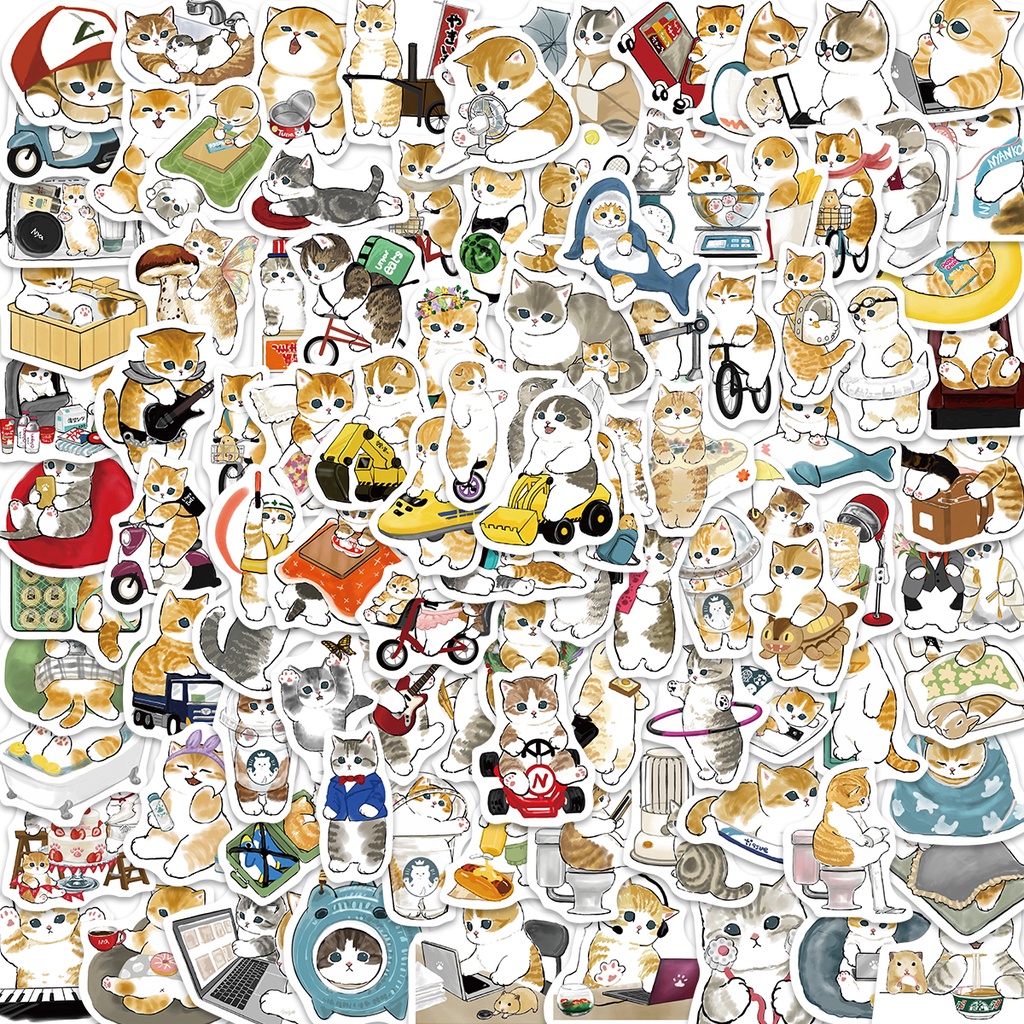 100Pcs/Set Mofu_sand Kitten Series 02 Cats Leisure Time Stickers DIY ...