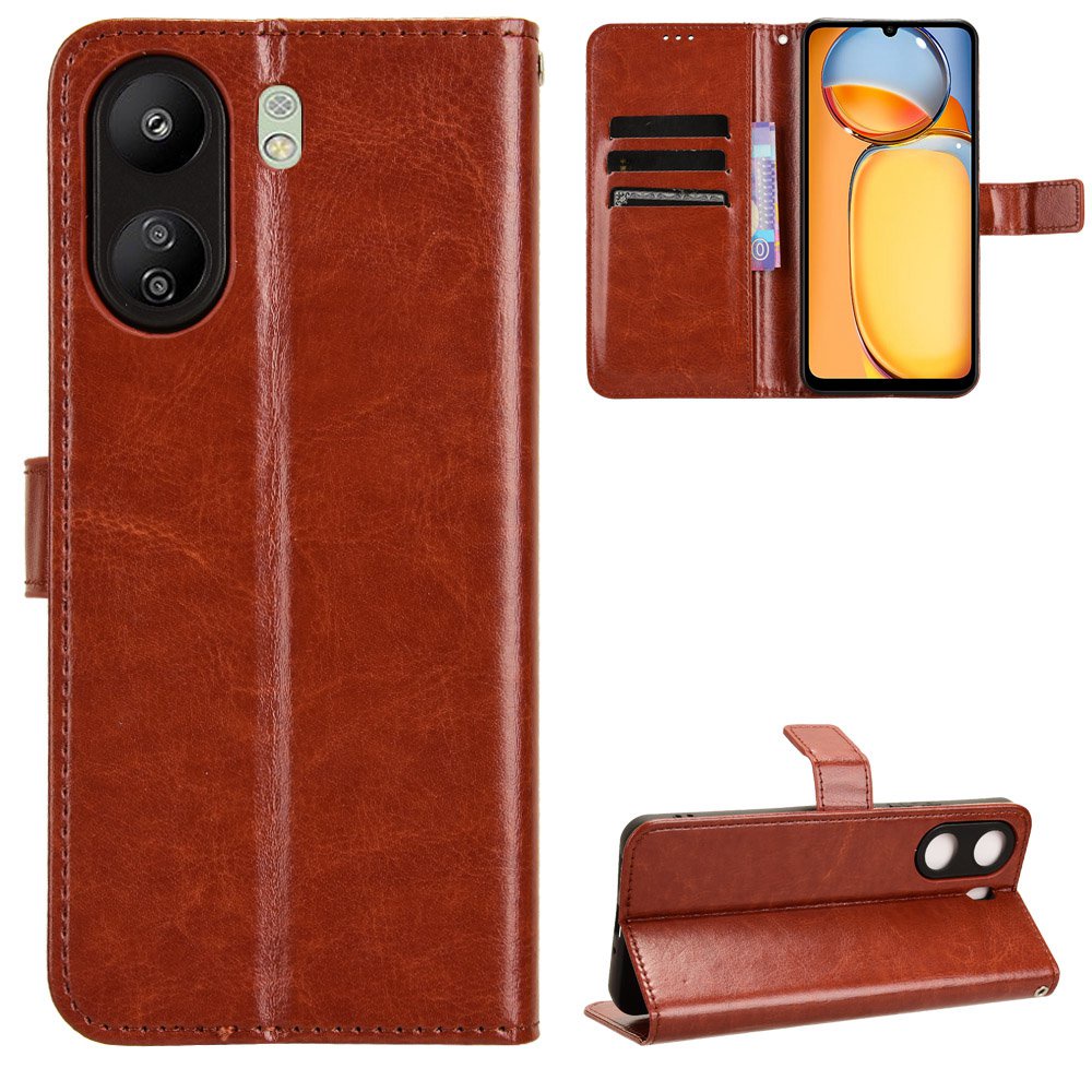 Luxury Crazy Horse PU Leather Casing POCO C65 4G Flip Cover Lanyard ...