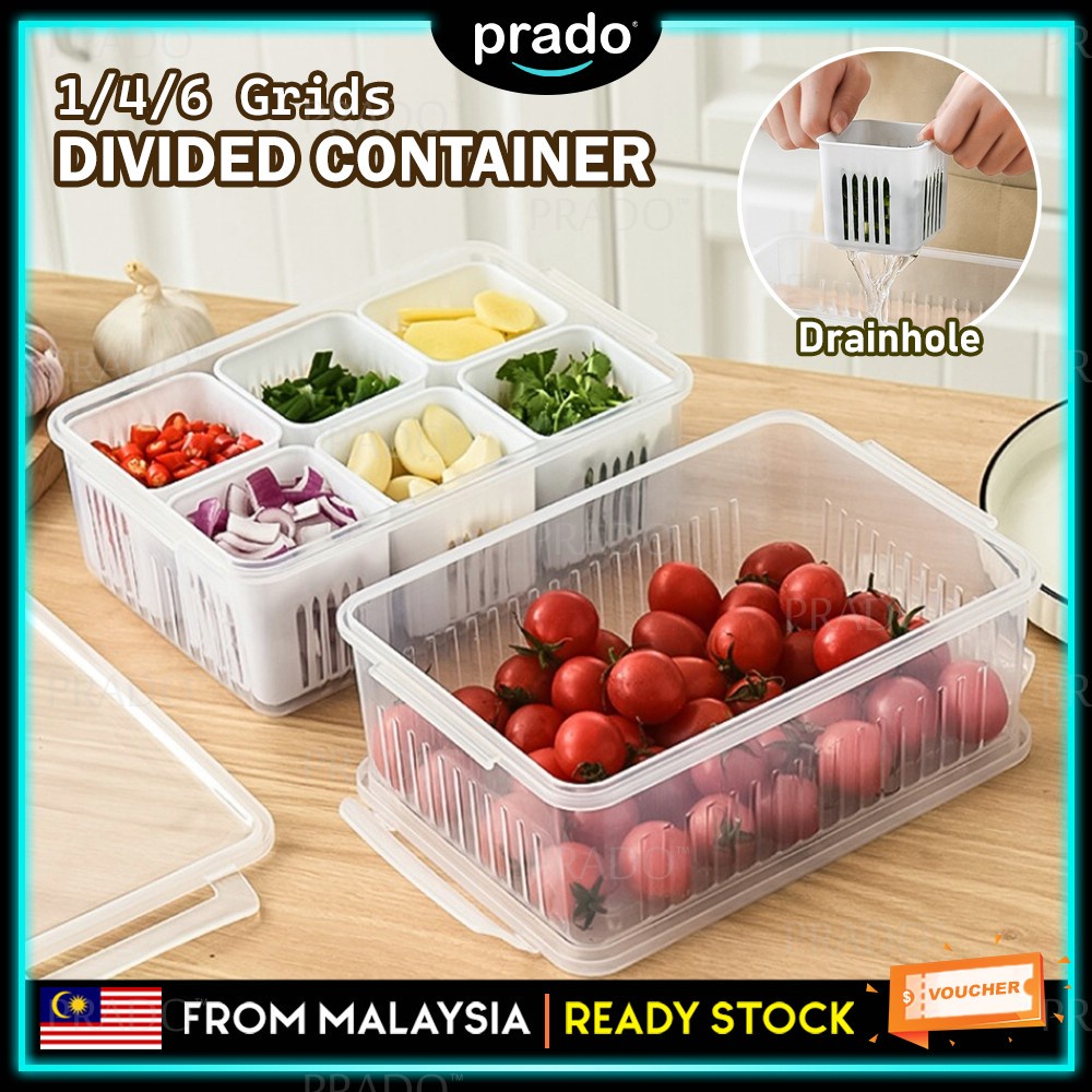 PRADO Kitchen Organizer Storage Box 1/4/6 Grids Food Drain Divided ...