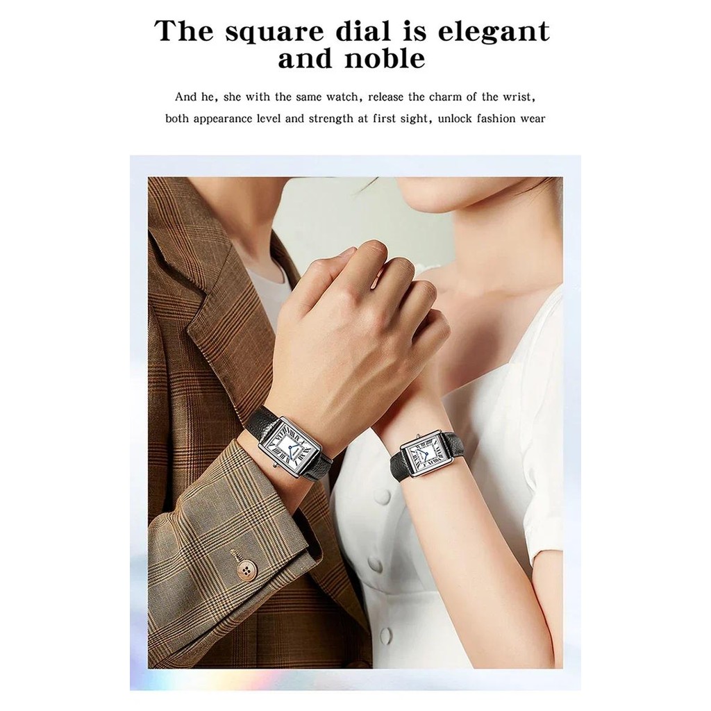 SANDA 9031/1108 Luxury Couple Watch Resistant Leather Strap Square Dial ...