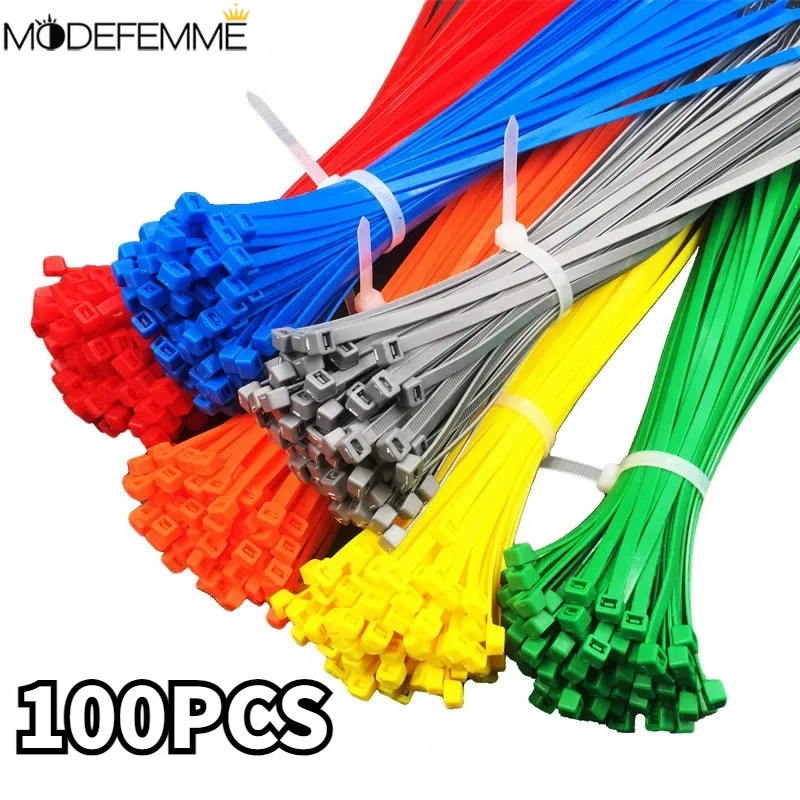100Pcs Colorful Nylon Cable Ties / Home Office Fastening Loop Cable ...