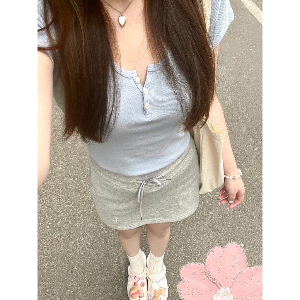 Brandy New Blue Color Three-Button Short-Sleeved T-shirt Female Summer ...