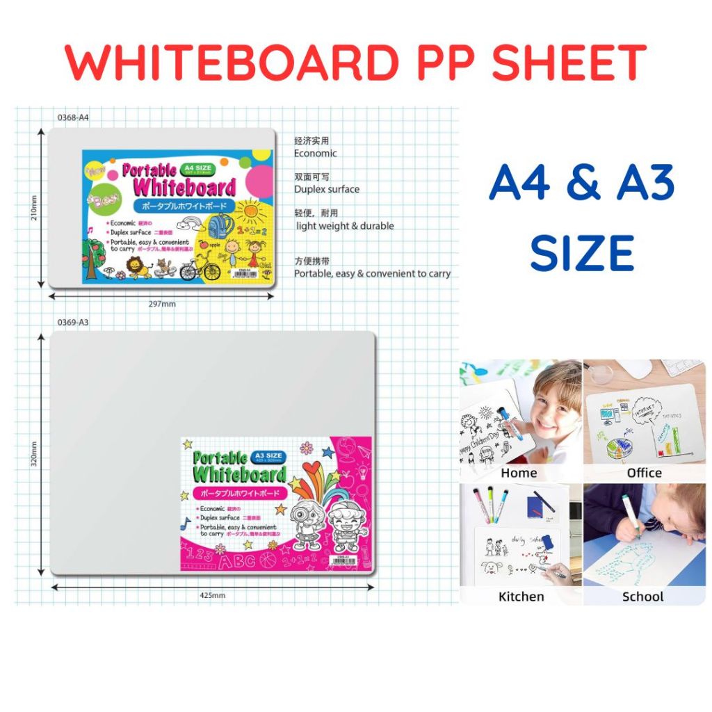 [ A4/ A3 ] PORTABLE DOUBLE SIDE PP WHITEBOARD SHEET/ WHITEBOARD SHEET ...