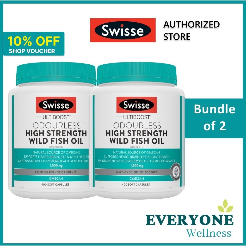 [Bundle of 2] Swisse Odourless High Strength Wild Fish Oil 1500mg, 400 ...