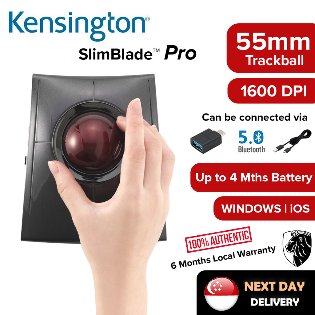(SG) Kensington SlimBlade Pro 55mm Trackball Mouse - 1600 DPI ...