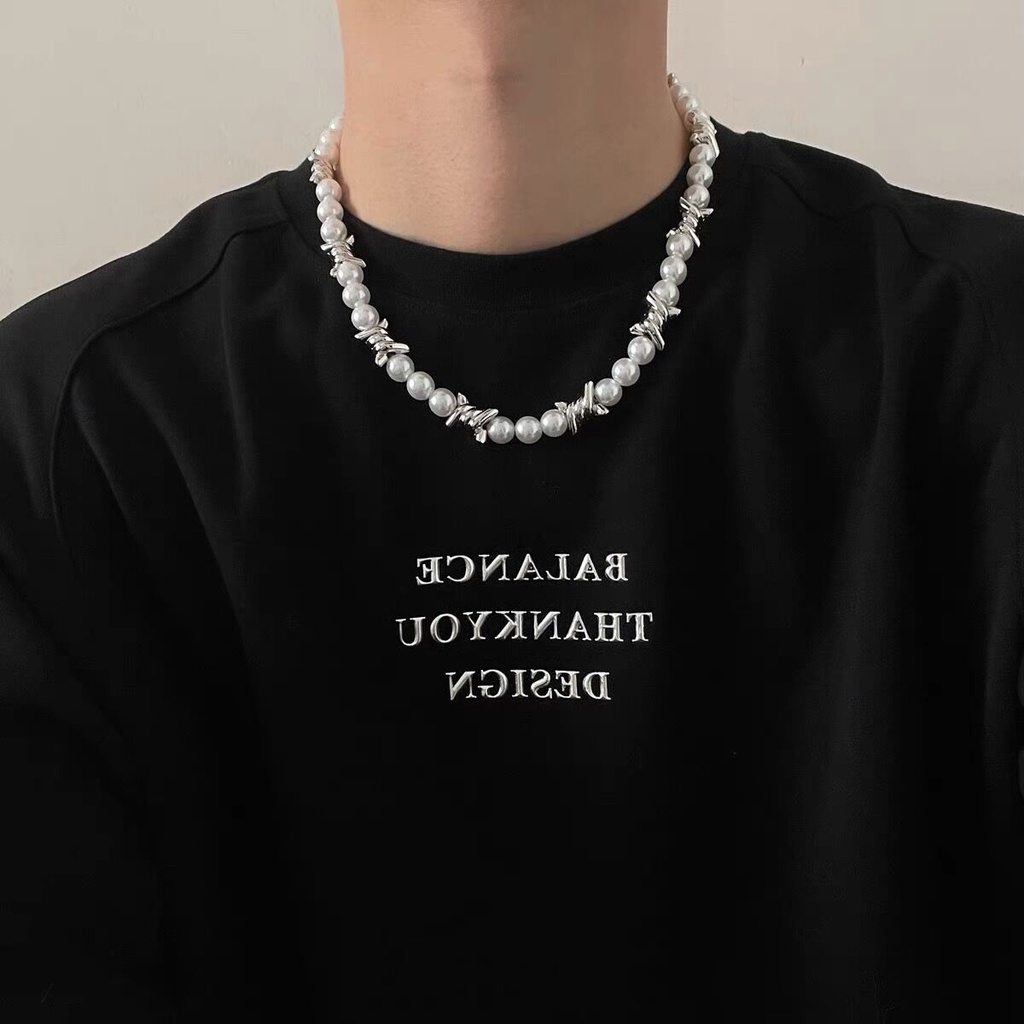 Creative Thorn Splicing Pearl Collarbone Chain for Men Hip Hop Style ...
