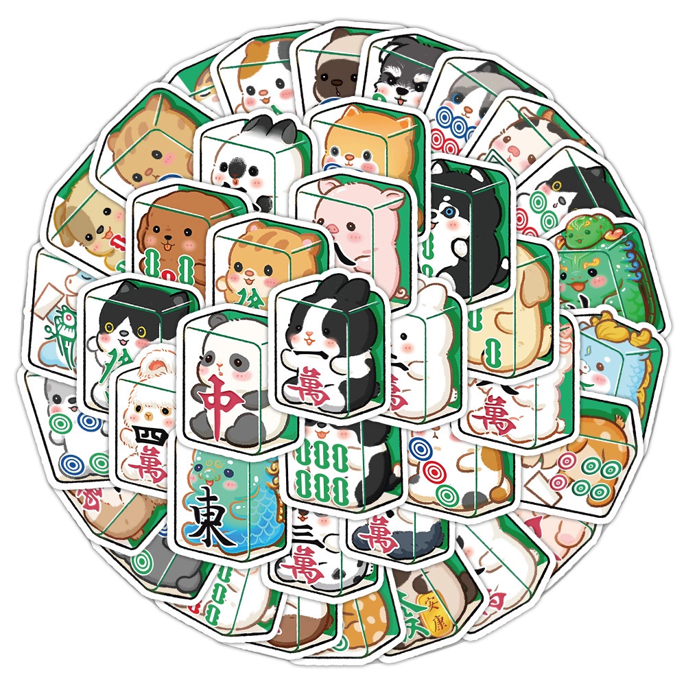 60PCS Cute Q-version Cartoon Animal Mahjong Graffiti Stickers For ...