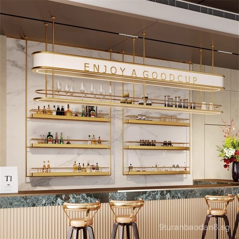 Bar Hanging Lighted Wine Rack Wine Cabinet Simple Wine Display Rack Bar ...