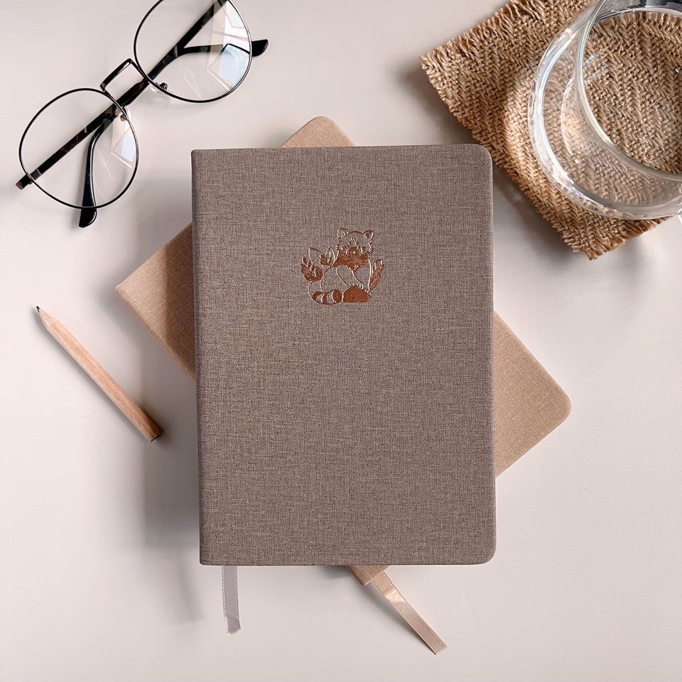 Red Panda | Linen B6 Dot-Grid Notebook | Shopee Singapore
