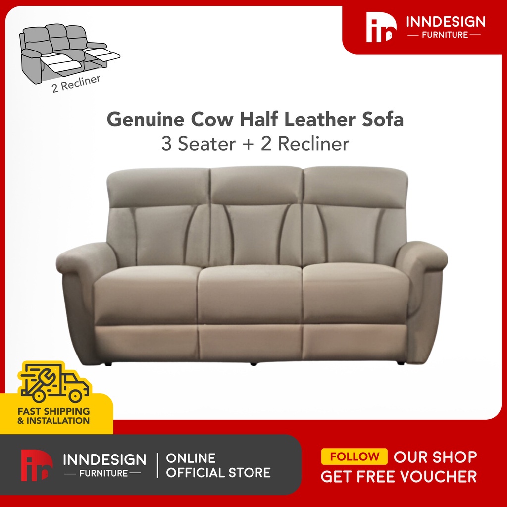INNDESIGN 3 Seater With 2 Recliner Genuine Cow Hide Leather Sofa Set ...