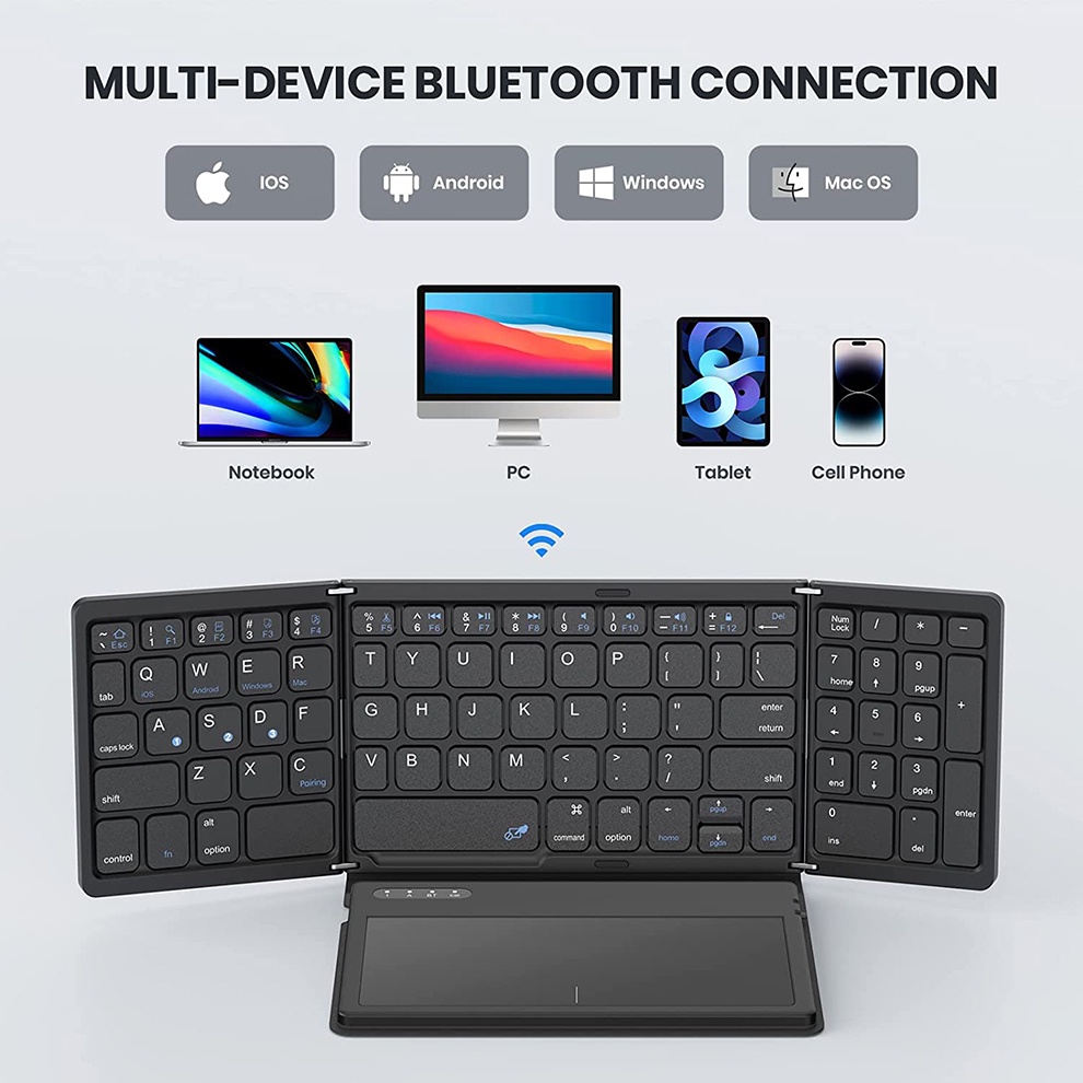 Jomaa Bluetooth Foldable Keyboard With Touchpad Rechargeable Folding ...