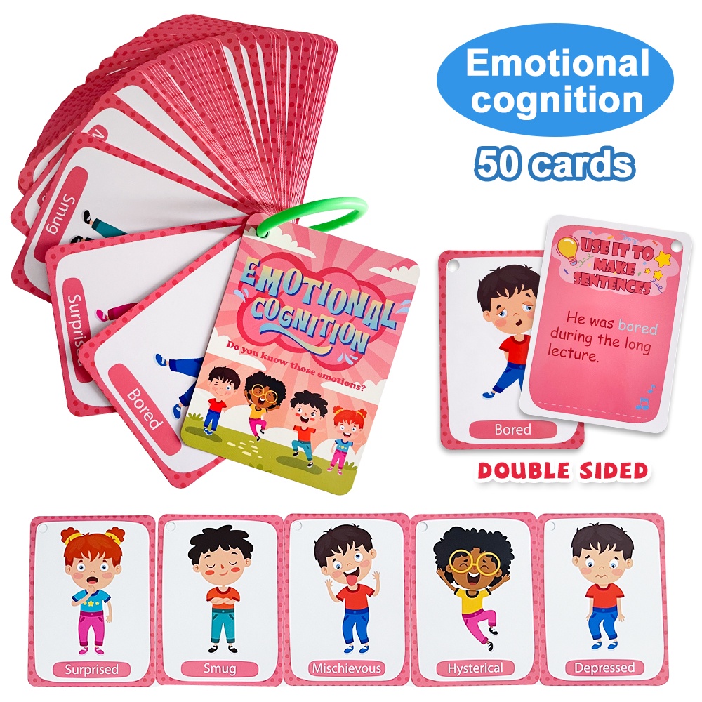 49 Cards Kids Learning Feelings English Words Educational Flashcards ...