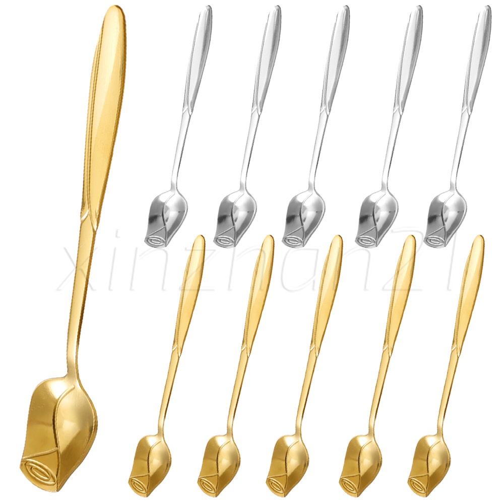 Stainless Steel Rose Shaped Stirring Spoon / High Beauty Long Handle ...