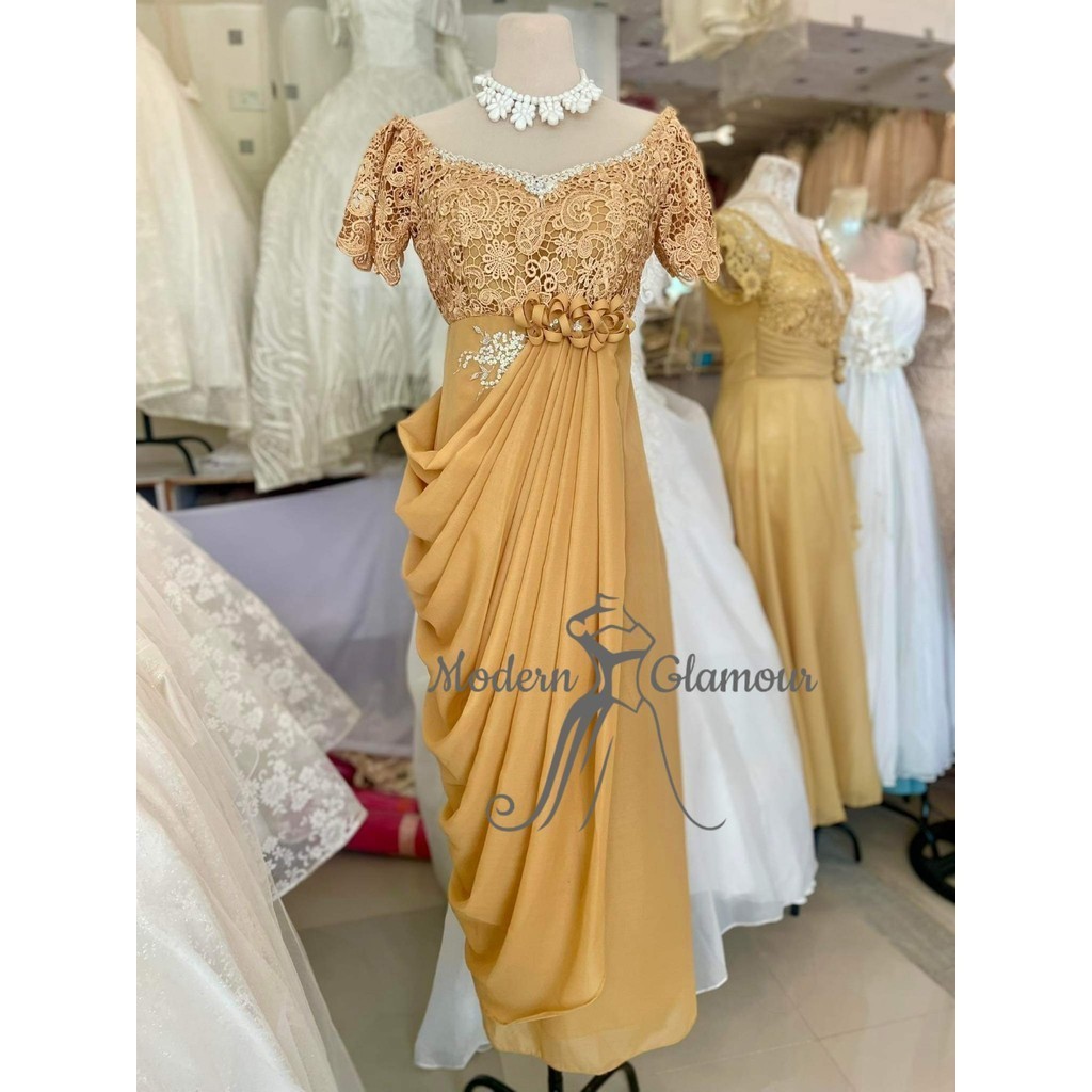 Matte Gold SWAG DESIGN Formal Gown for Ninang, Principal Sponsor ...