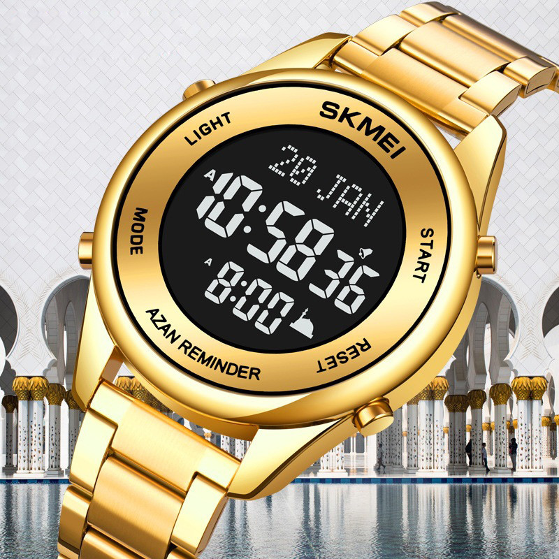 New Stainless Steel Muslim Azan Men Watch for Prayer with Qibla Compass ...