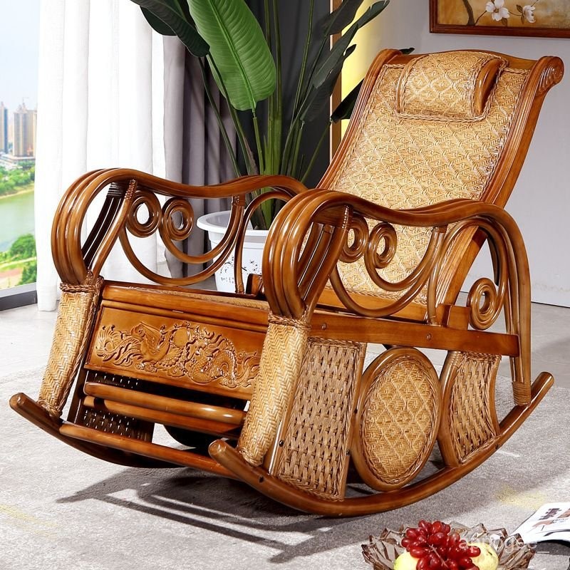 Balcony Solid Wood Reclining Rocking Chair Reclining Chair Adult Home ...
