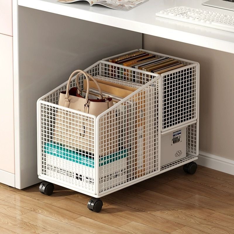 Metal Storage Rack Table Bottom Storage Cabinet with Wheels Bookshelf ...