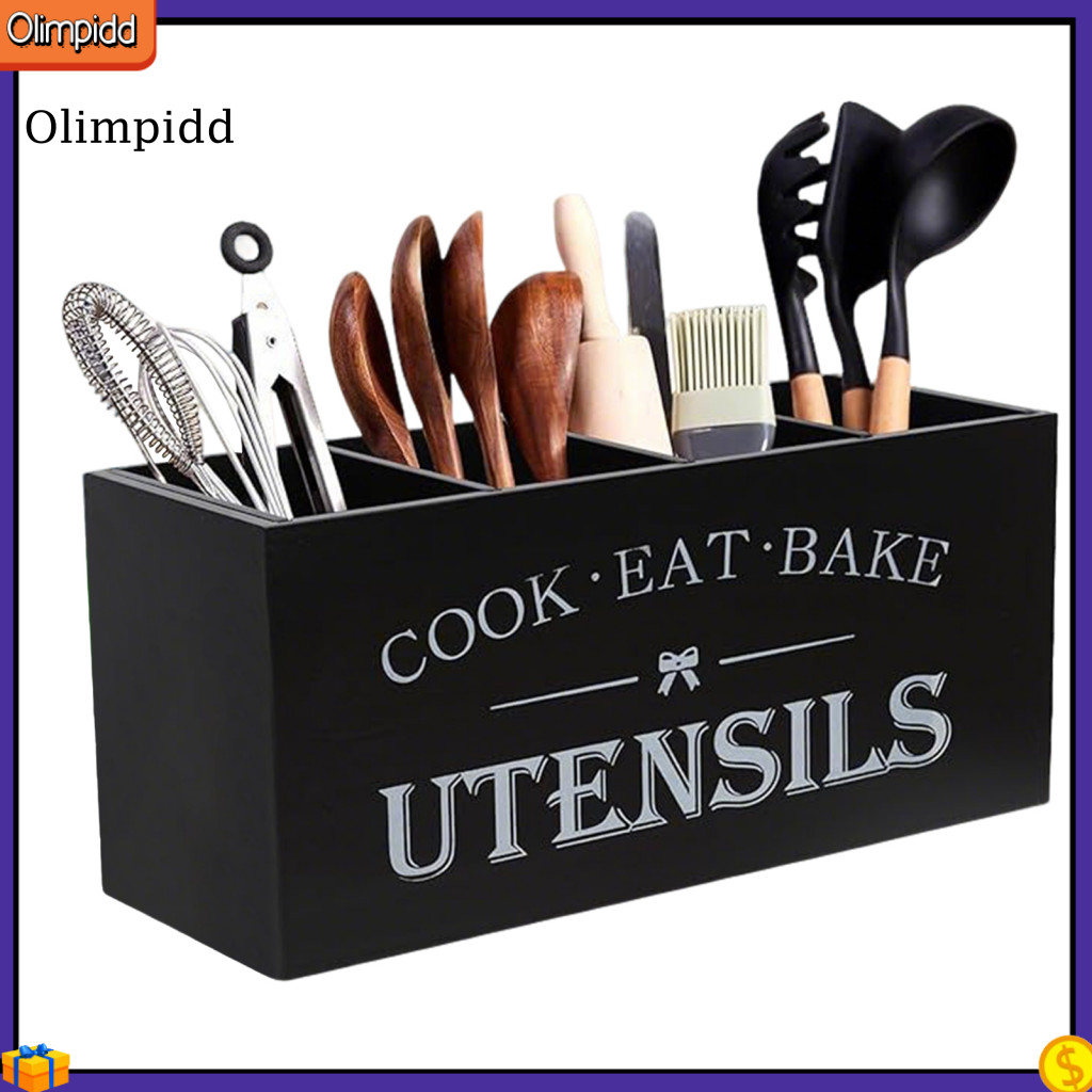 olimpidd| Multi-compartment Utensil Box High-quality Solid Wood Utensil ...