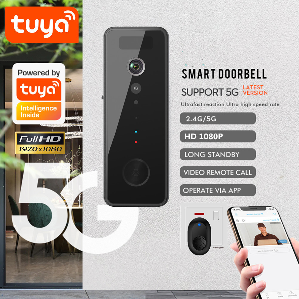 Tuya 5G WiFi Video Doorbell Wireless 1080P Camera PIR Motion Detection ...