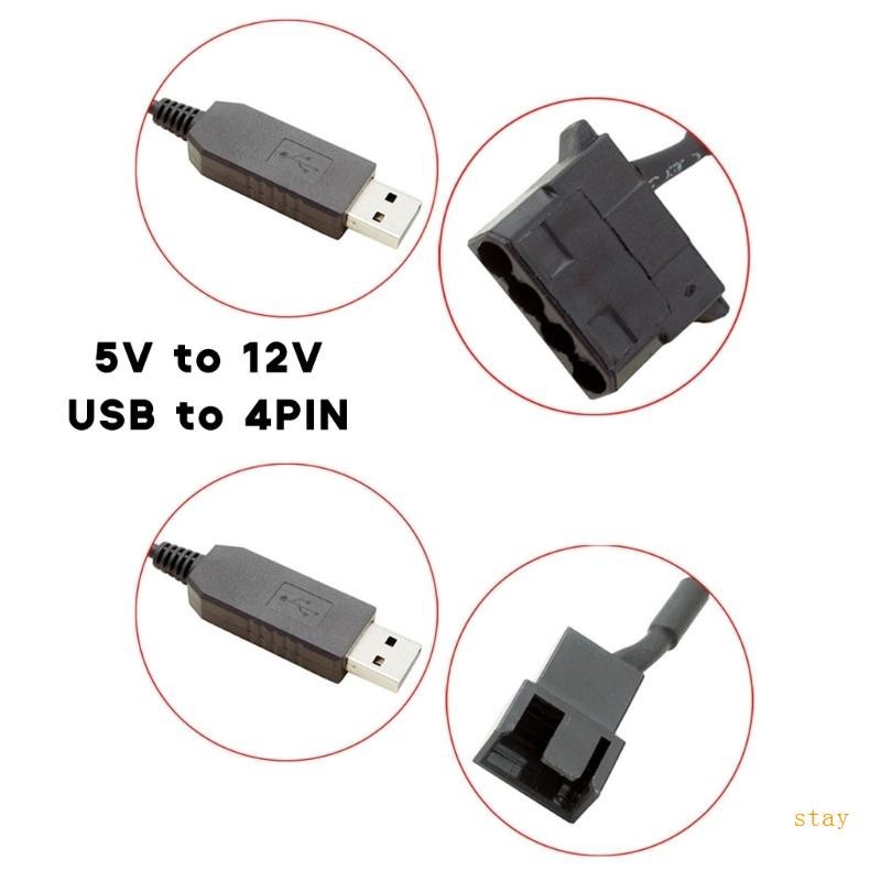 stay USB Fan Adapter Cable 5V to 12V Step Up Boost Line USB to 4Pin PC ...
