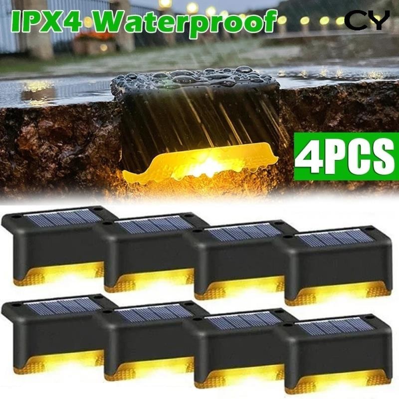 4PCS Solar Fence Light Solar Stairs Step Deck Pathway Wall Light IP65 ...