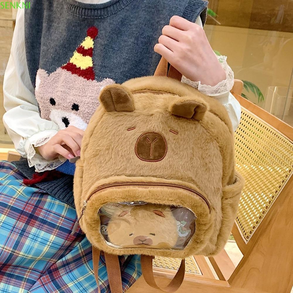 SENKNI Plush Capybara Bag, Creative Cute Kapibara Backpack, Mini Soft ...