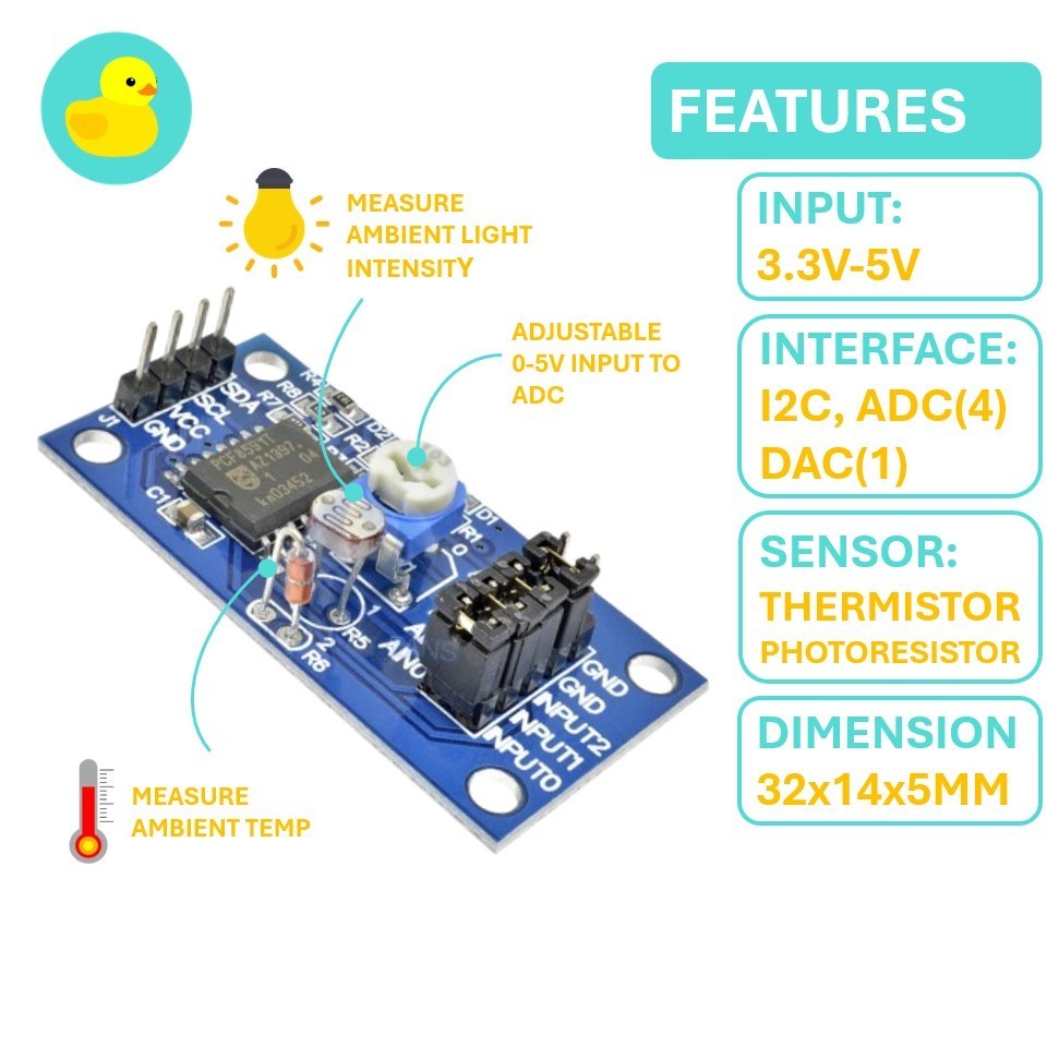 PCF8591 8 bit ADC and DAC Analog Digital Converter Module With Temperature and Illumination ...