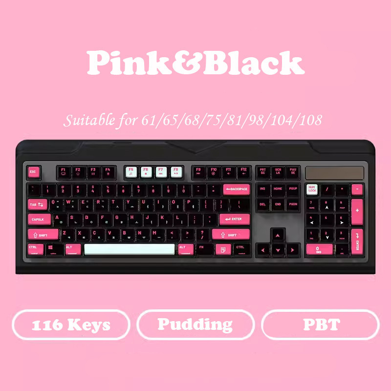 Pink Black Ball Cap Pudding Translucent Keycaps Sweet Cool 116 Keycaps ...