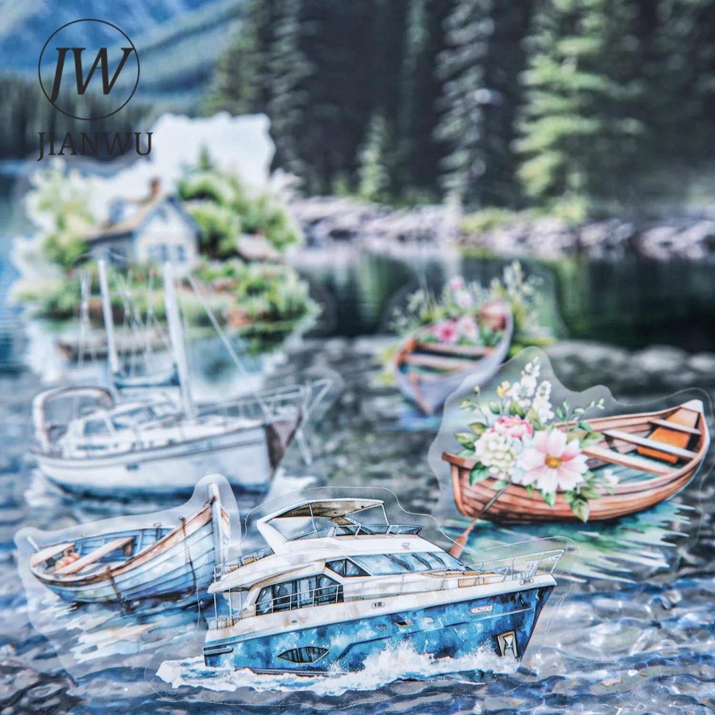 JIANWU Boating on The Lake Series Vintage Boat Landscaping Material ...