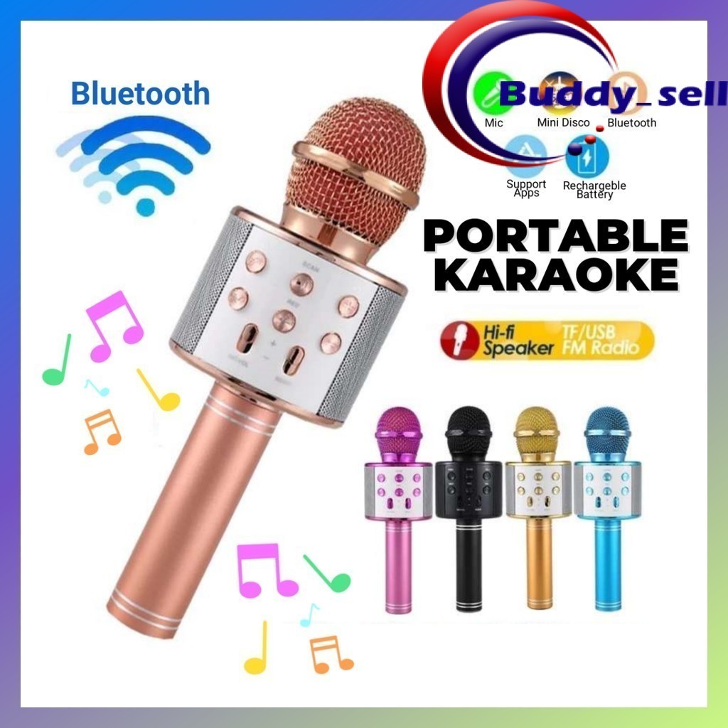 Wireless Microphone Bluetooth Karaoke WS 858 Portable KTV Music Singing USB Loudspeaker Speaker ...