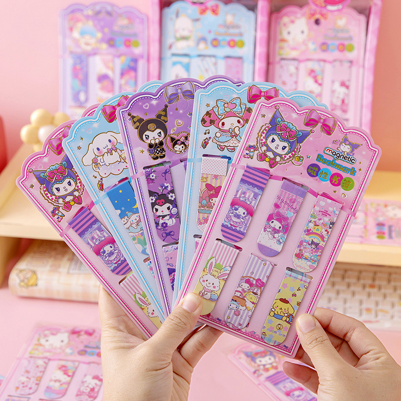 6Pcs/set Cute Cartoon Sanrio Kuromi Magnetic Double-sided Bookmark ...
