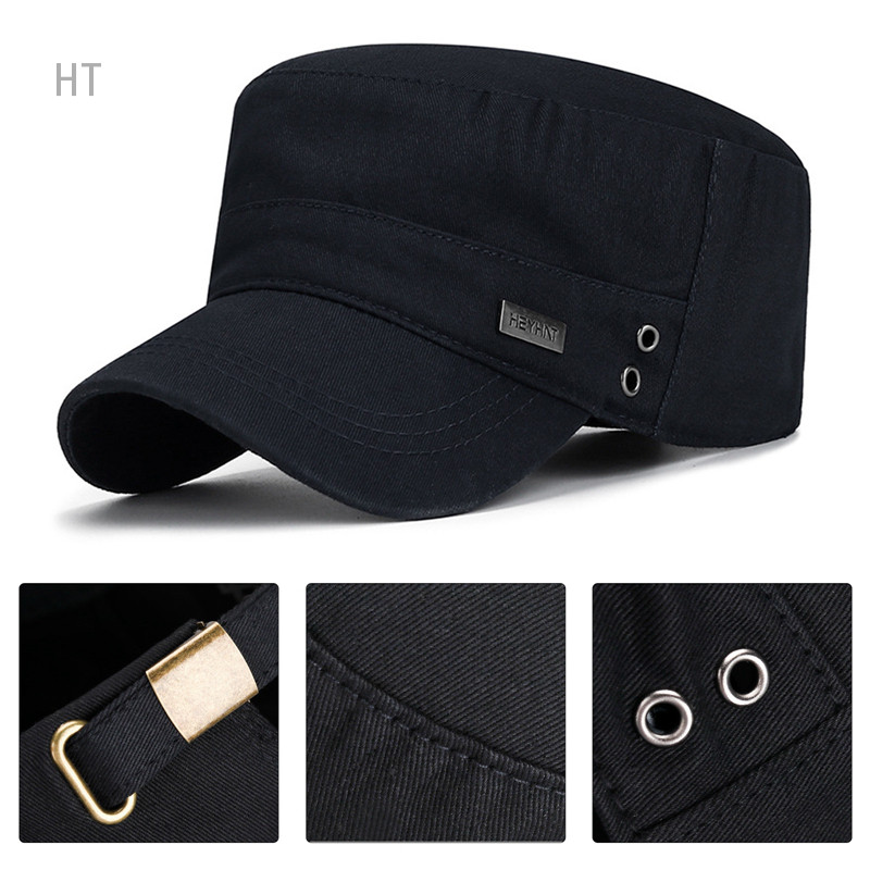 Men Military Cap Spring Autumn Casual Cadet Hat Washed Cotton Flat Top ...