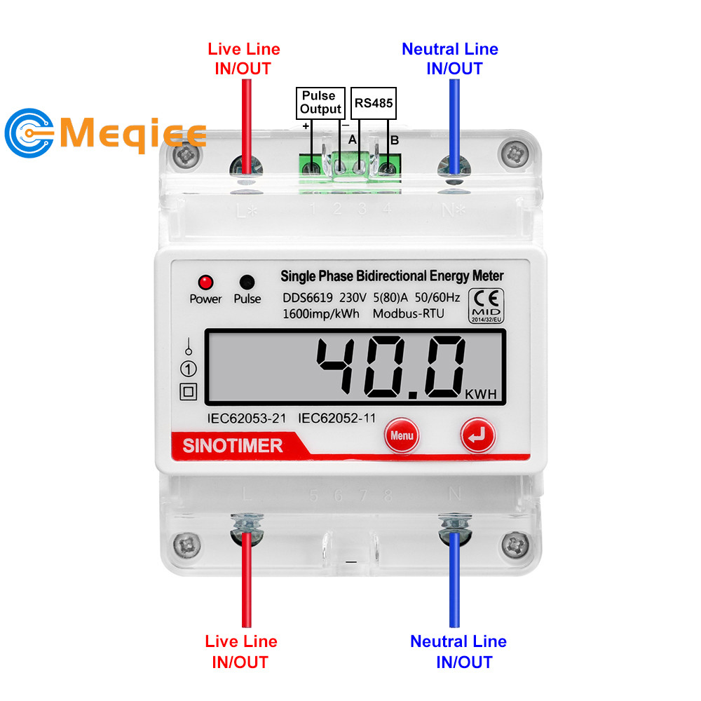 AC230V 80A Rail Type 4P Single-Phase Multifunction LCD Energy Meter ...