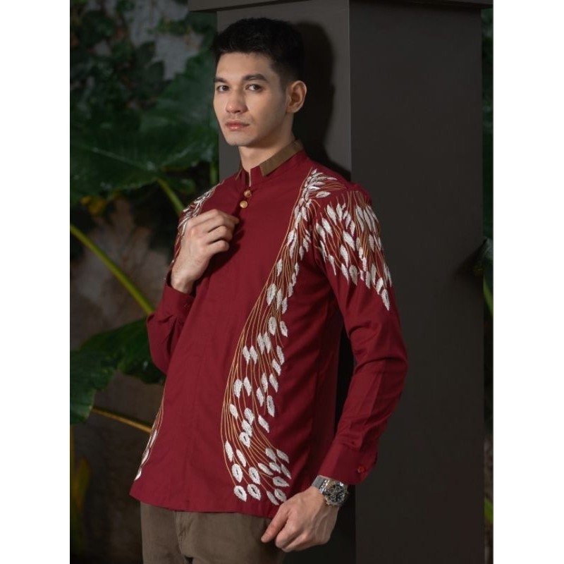 KEMEJA Modern Men's Embroidery Shirt NUC.ID Gatotkaca 04 (Maroon ...